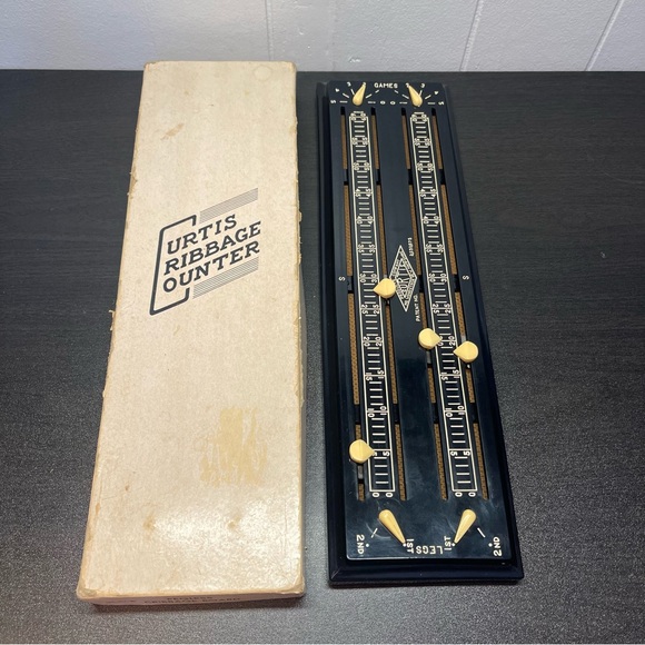 Games | Vintage Curtis Cribbage Counter Slider Board Pegless W Box ...